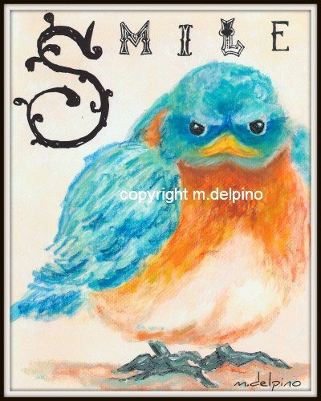 Spring Wall Art, Baby Bluebird Whimsical Bird Art, Nursery Art, SMILE ...