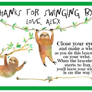 Sloth Theme Party Favors, Wish Bracelets, Custom Personalized Birthday ...
