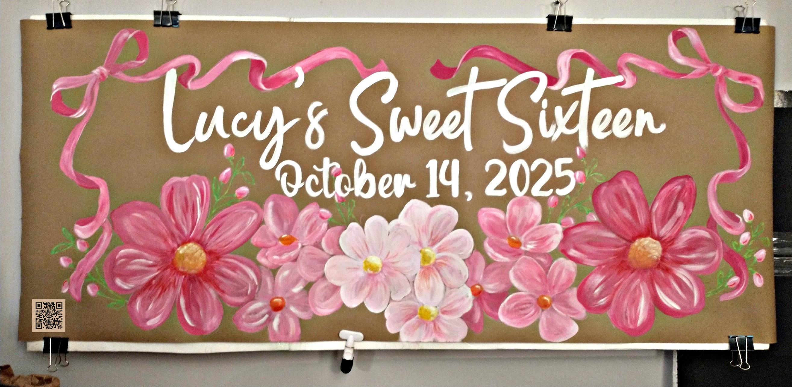 Coquette Birthday Banner, Painted Pink Flower Birthday Banners, Paper ...