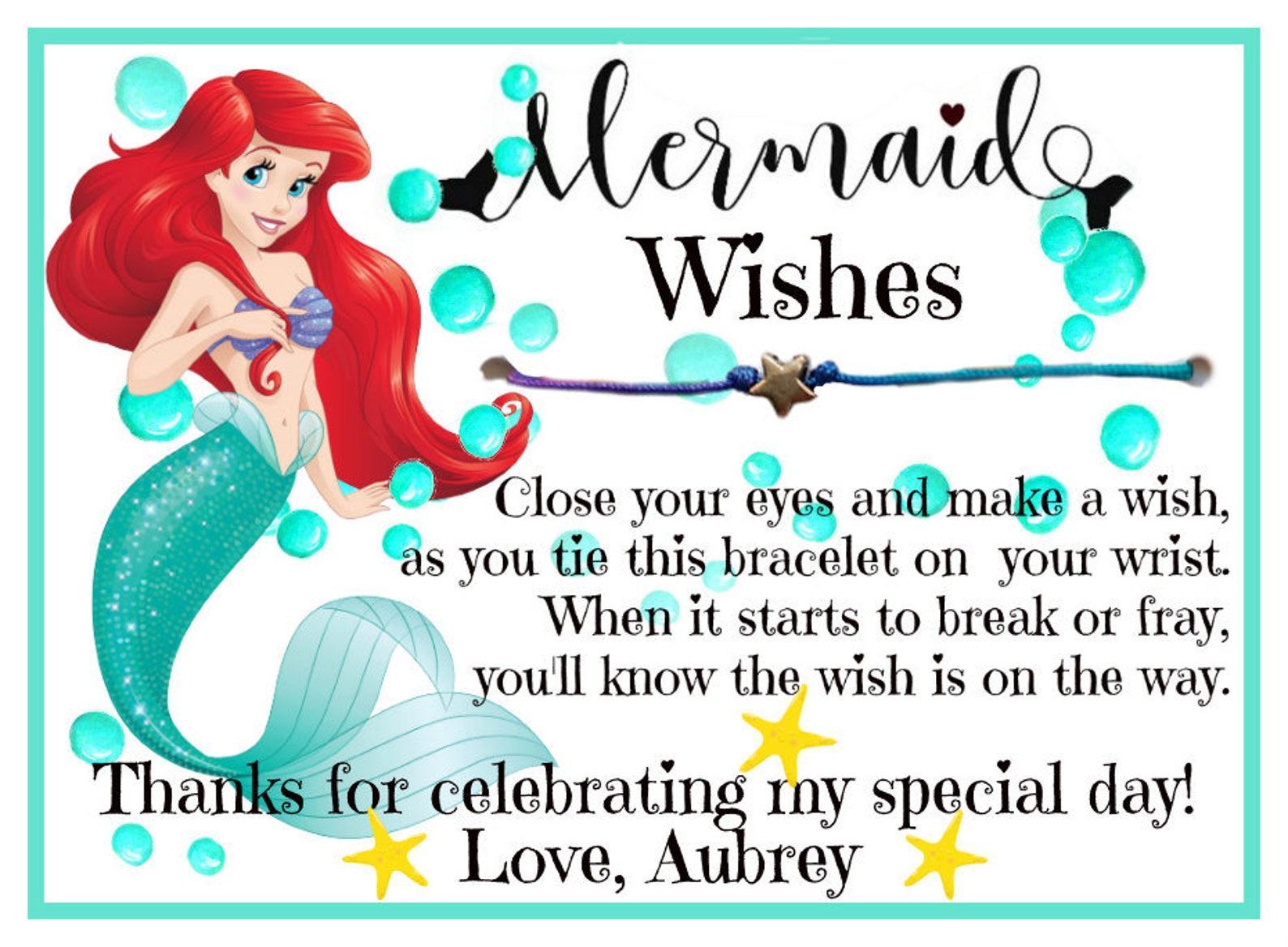 Mermaid Party Favors, Wish Bracelets, Personalized Favors, Birthday ...