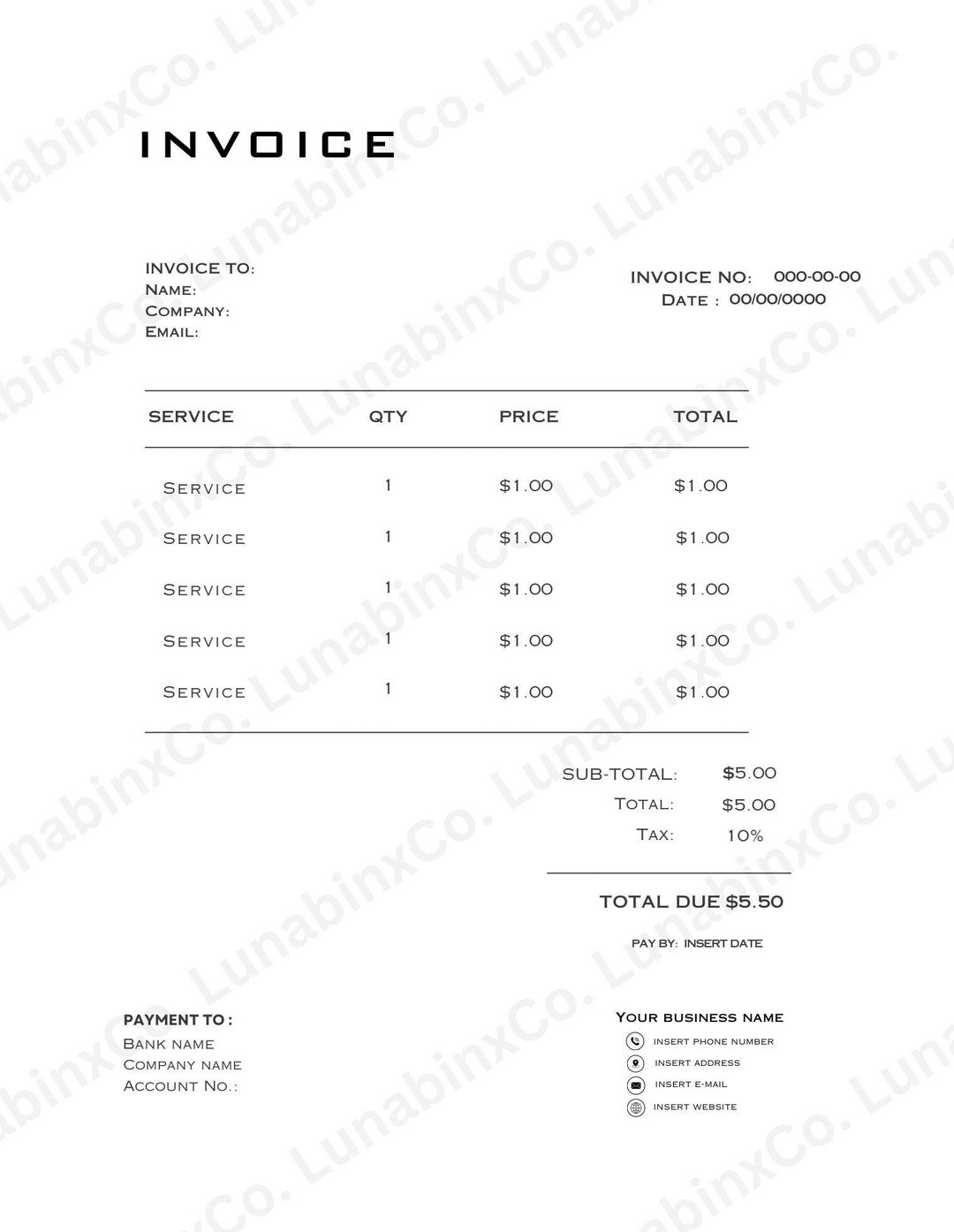 Editable Invoice Template, Small Business Invoice Forms, Billing ...