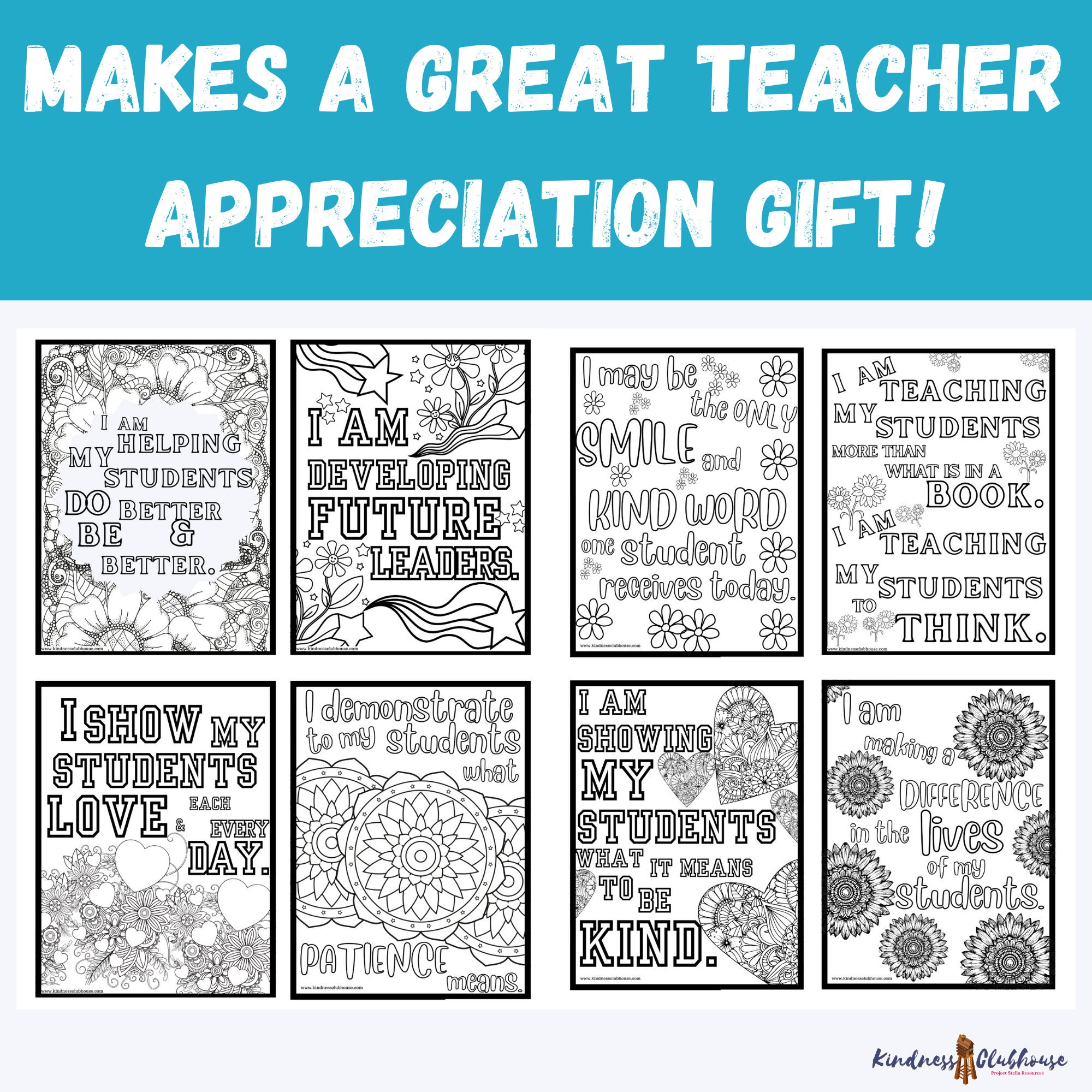 Teacher Positive Affirmations 8 Coloring Pages Teacher Appreciation - Etsy