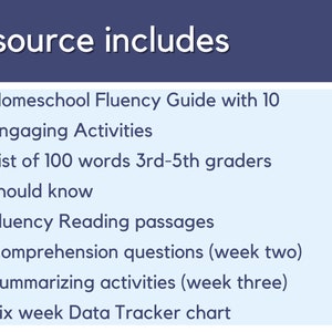 Homeschool Guide for Reading Fluency 3rd Grade to 5th Grade 100 Words ...