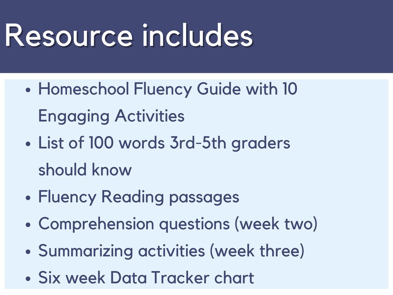 Homeschool Guide for Reading Fluency 3rd Grade to 5th Grade 100 Words ...
