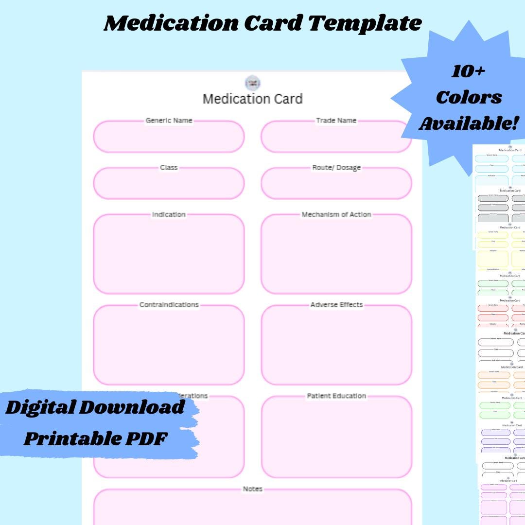 Blank Drug Cards Pharmacology, Nursing Drug Cards, Student Flash Cards ...