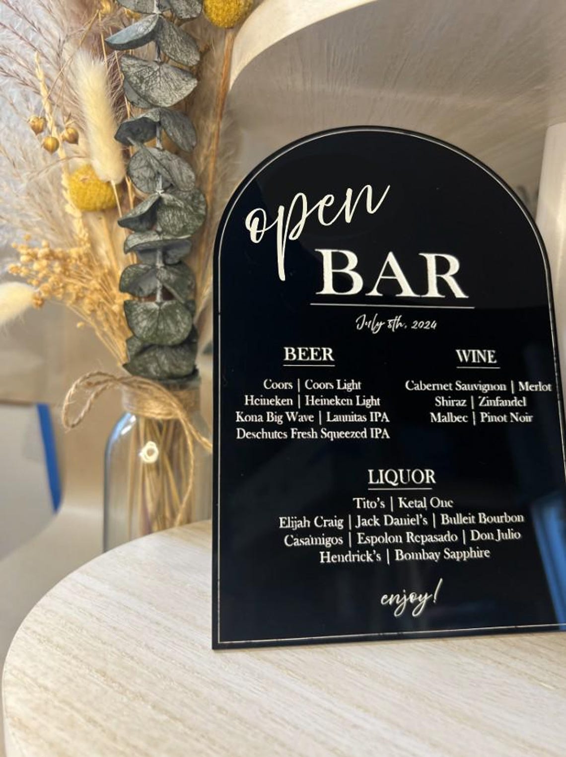 Personalized Wedding Open Bar Menu Laser-cut Acrylic Wedding Open Bar ...