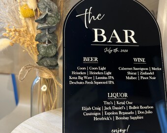 Personalized Wedding Open Bar Menu Laser-cut Acrylic Wedding Open Bar ...