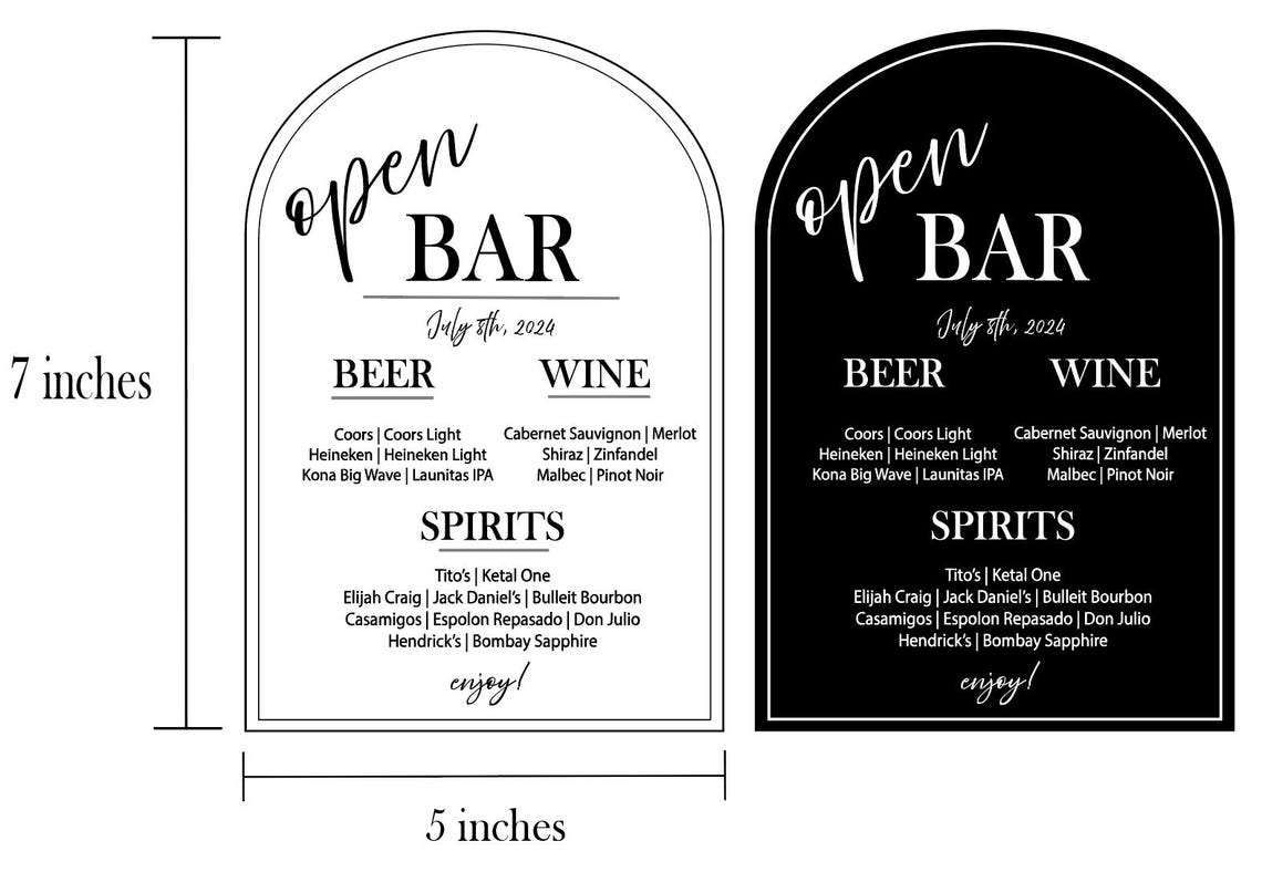Personalized Wedding Open Bar Menu Laser-cut Acrylic Wedding Open Bar ...