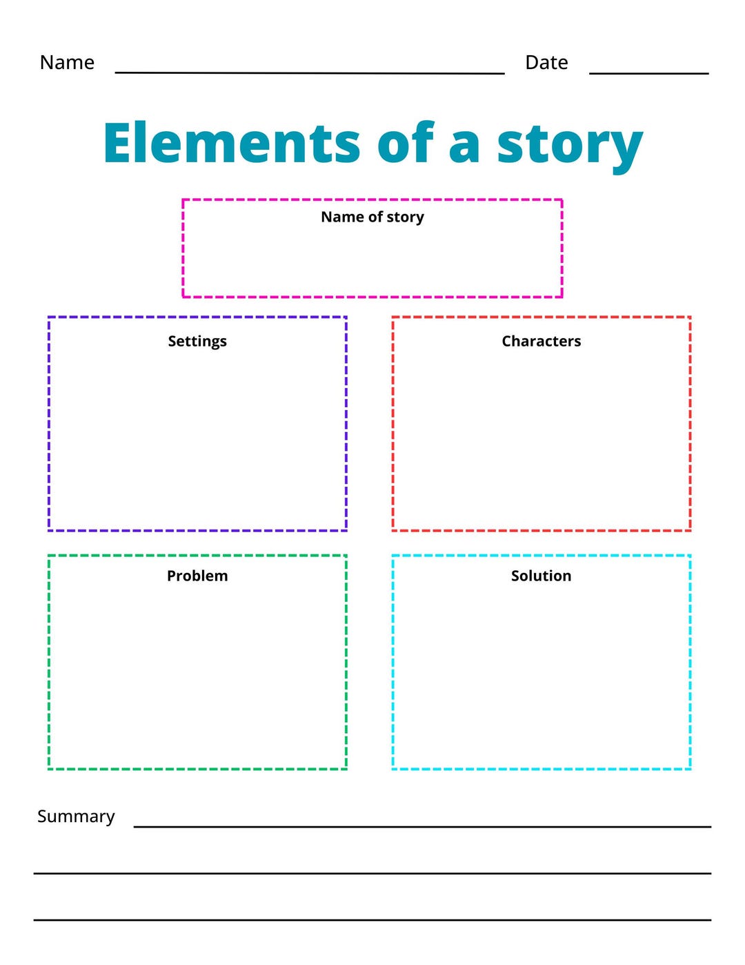 Elements of a Story Printout Elementary School Worksheet - Etsy