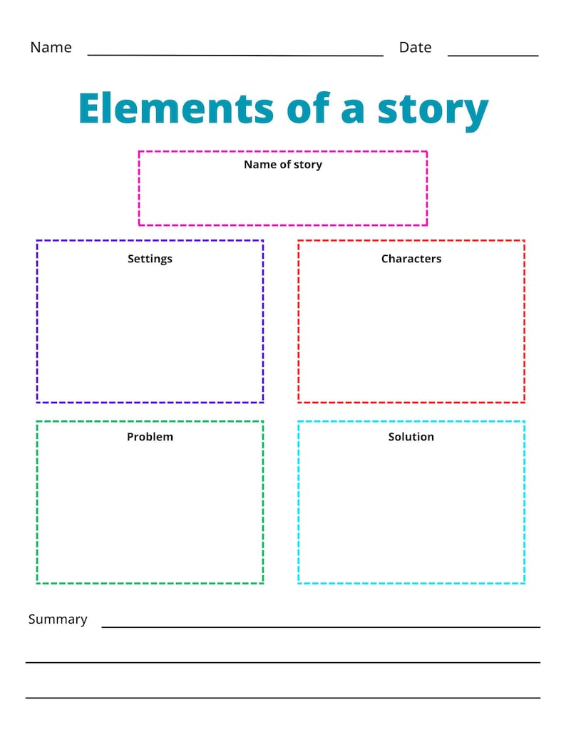 Elements of a Story Printout Elementary School Worksheet - Etsy