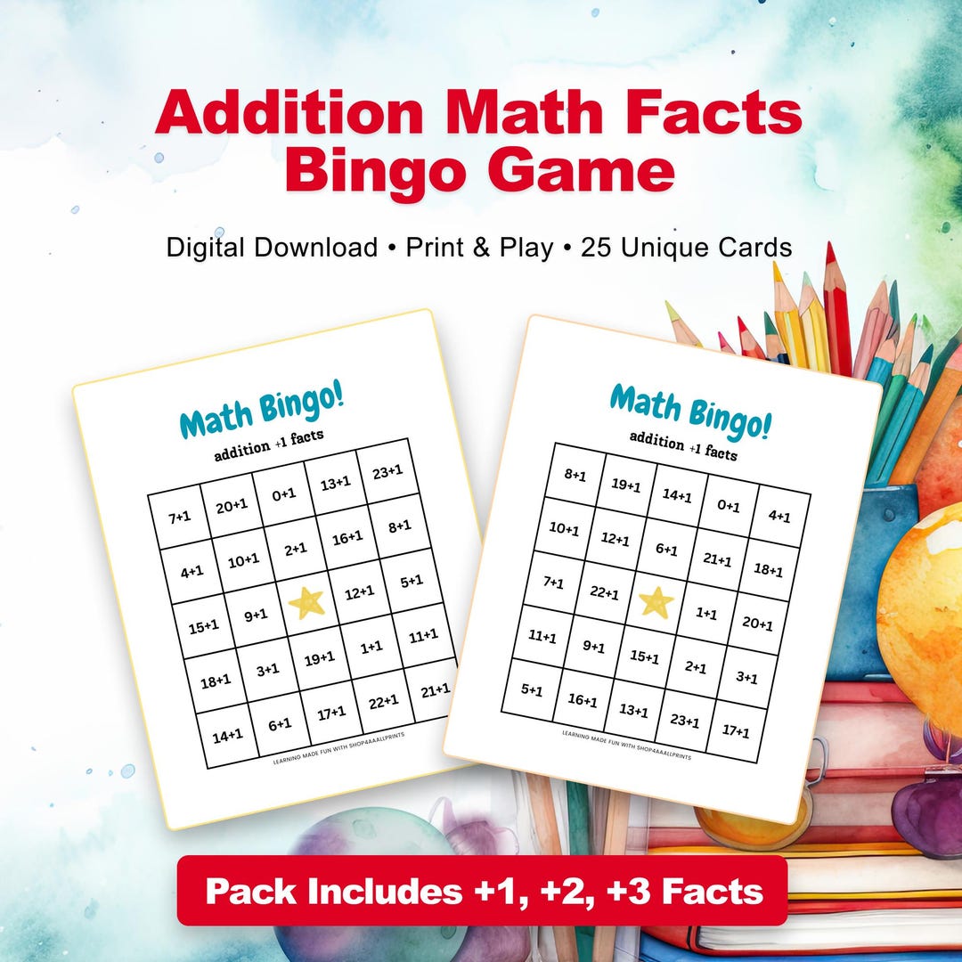 Math Bingo Game – Addition Facts 1-3, Classroom Activity (digital ...