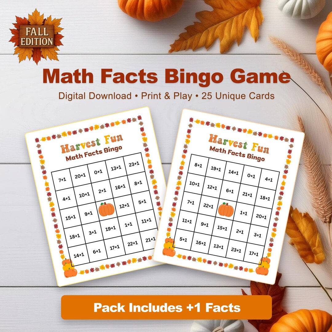 Fall Math Bingo | +1 Addition Facts Game (digital Download) - Etsy