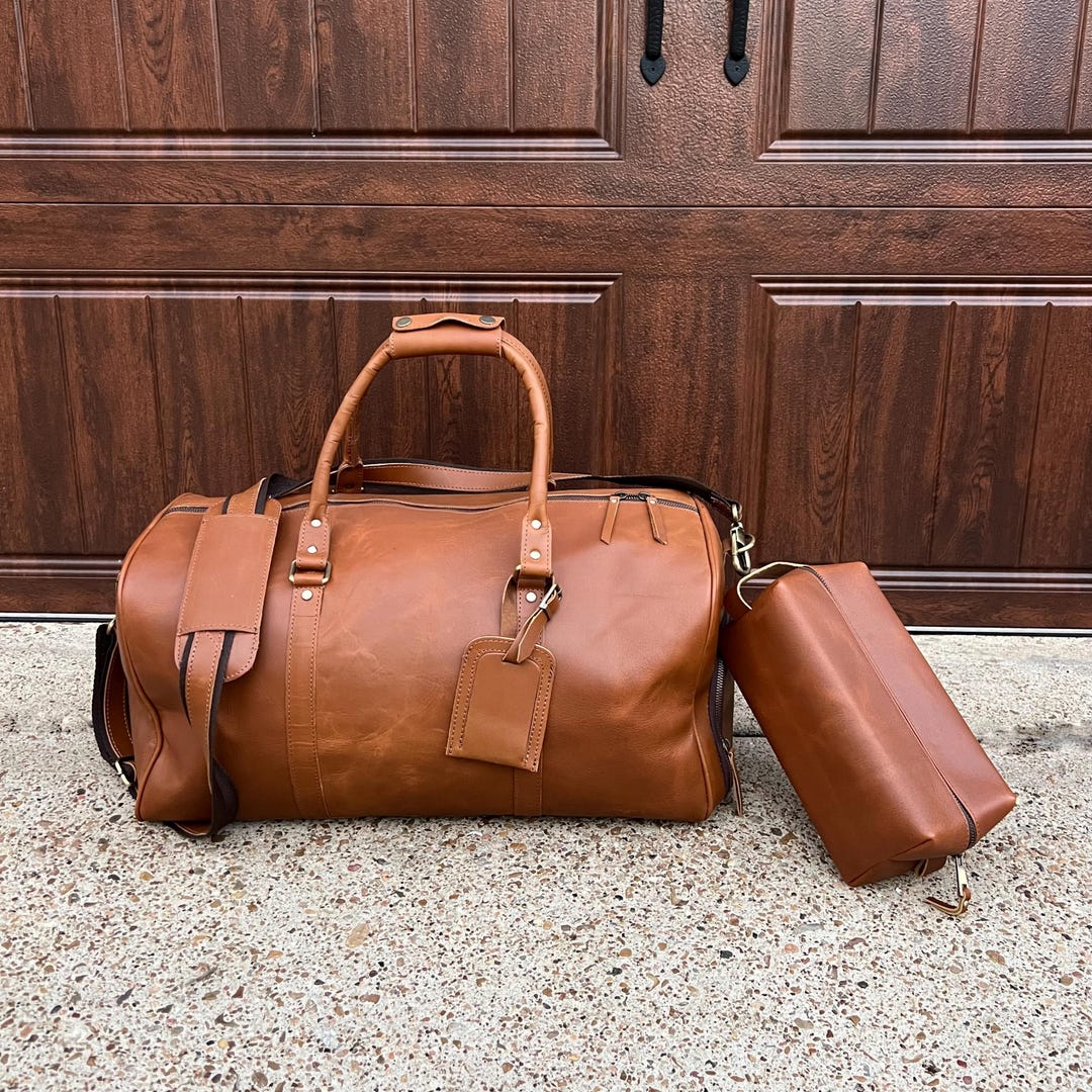 Leather Duffle Bag Dopp Kit Luggage Tag Combo SET, Personalized ...
