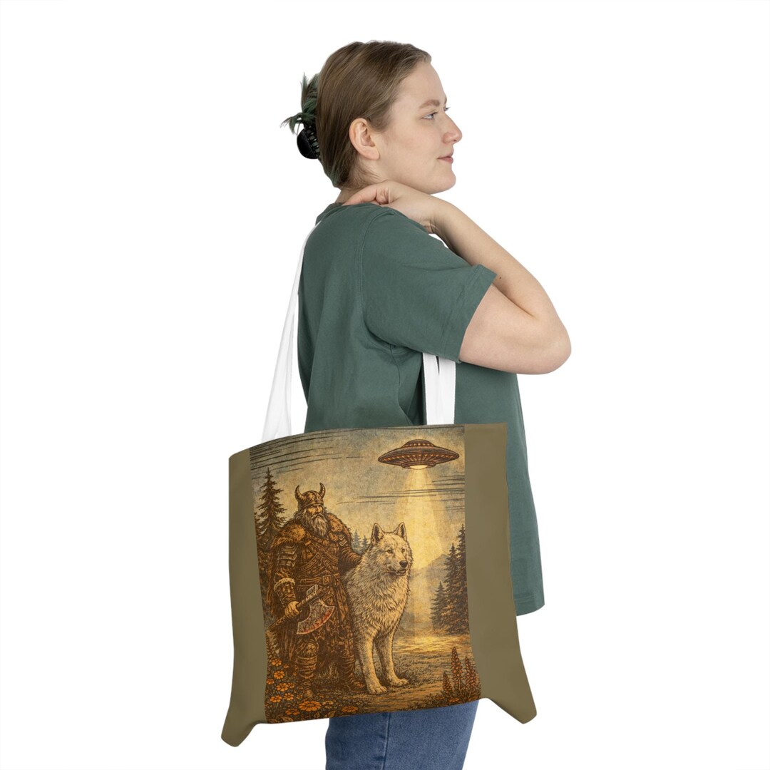 Viking Man, White Wolf and a UFO Tote Bag - Etsy