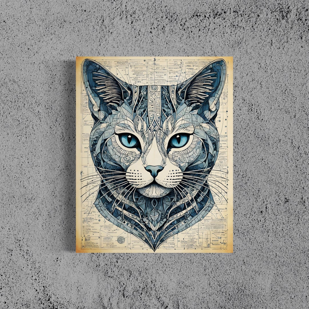 BLUE CAT POSTER Museum Grade Paper, Original Design, Great Gift for Cat ...