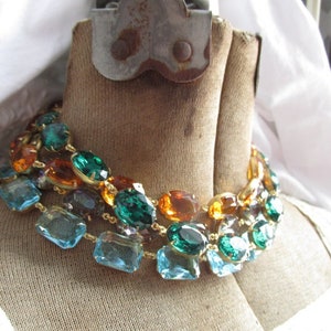 Anna Wintour Collet Necklace, Blue Statement Necklace, Georgian Paste ...