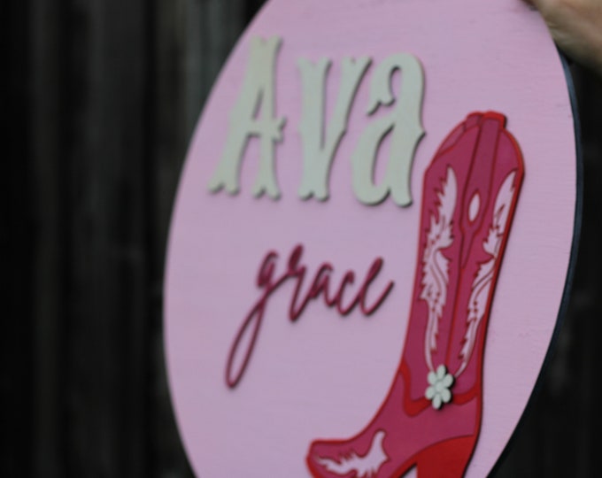 Cowboy Boot Decor Little Girl Room Signs Pink Boot With Name for Wall ...