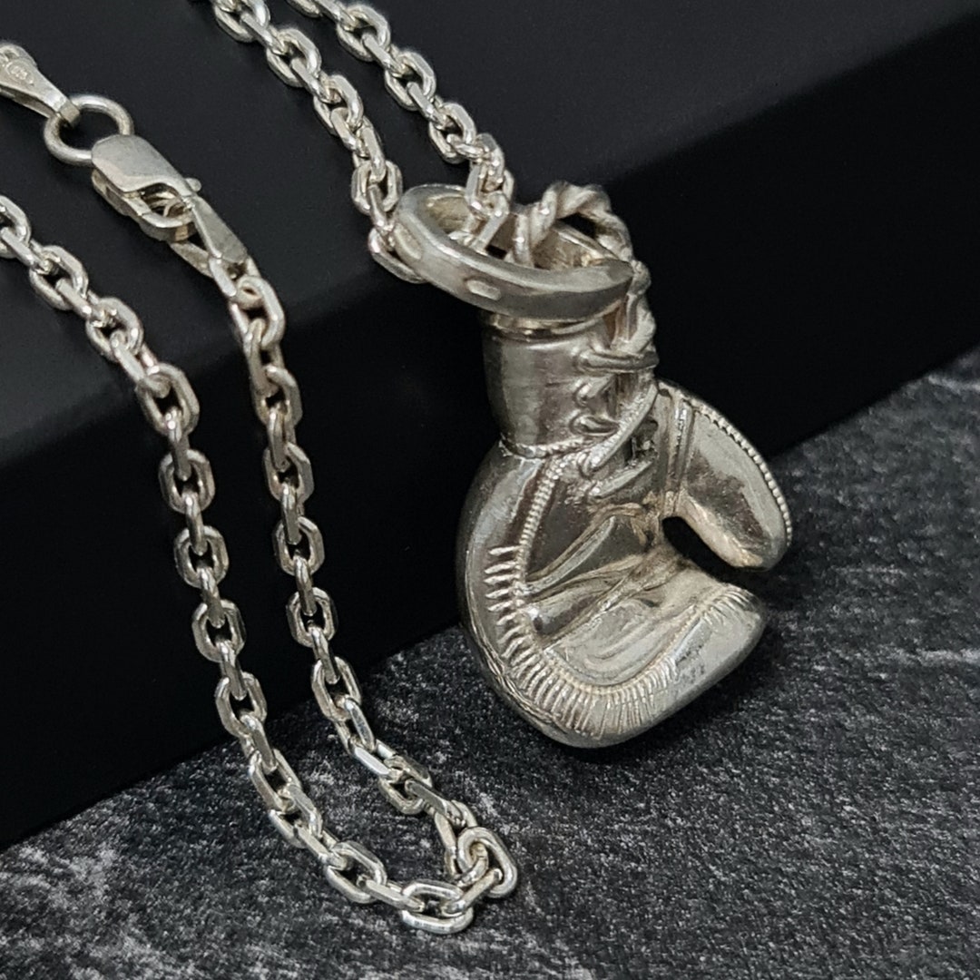Boxing Glove Charm Pendant Necklace Handmade Sterling Silver Pendant ...
