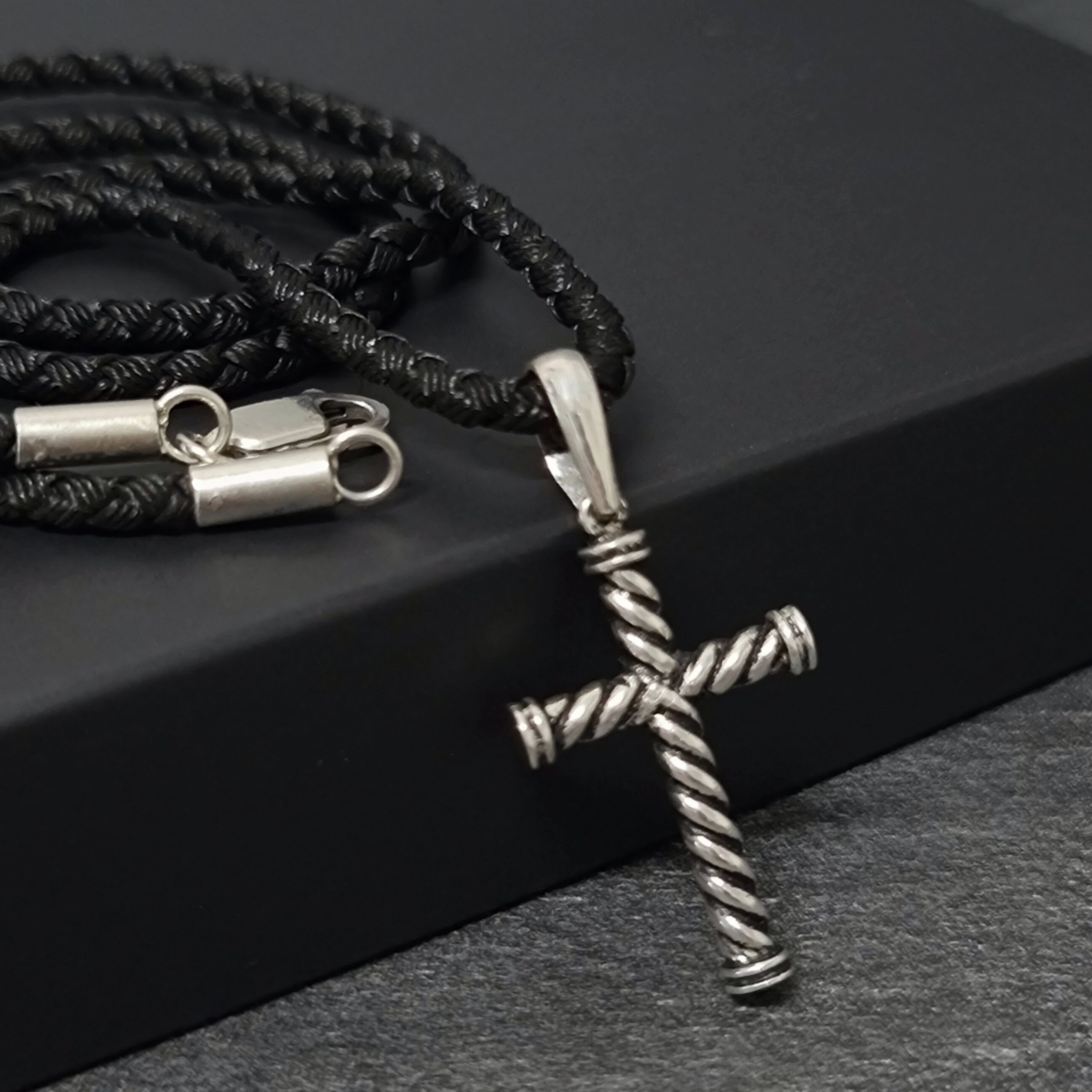 Oxidized Silver Twisted Cross Pendant Mens Twist Cross Pendant Necklace ...