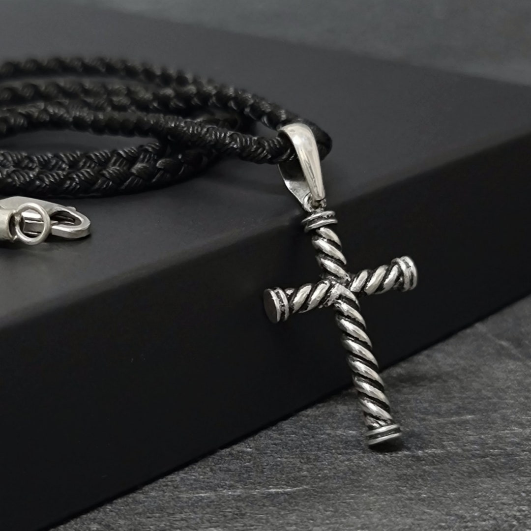 Oxidized Silver Twisted Cross Pendant Mens Twist Cross Pendant Necklace ...