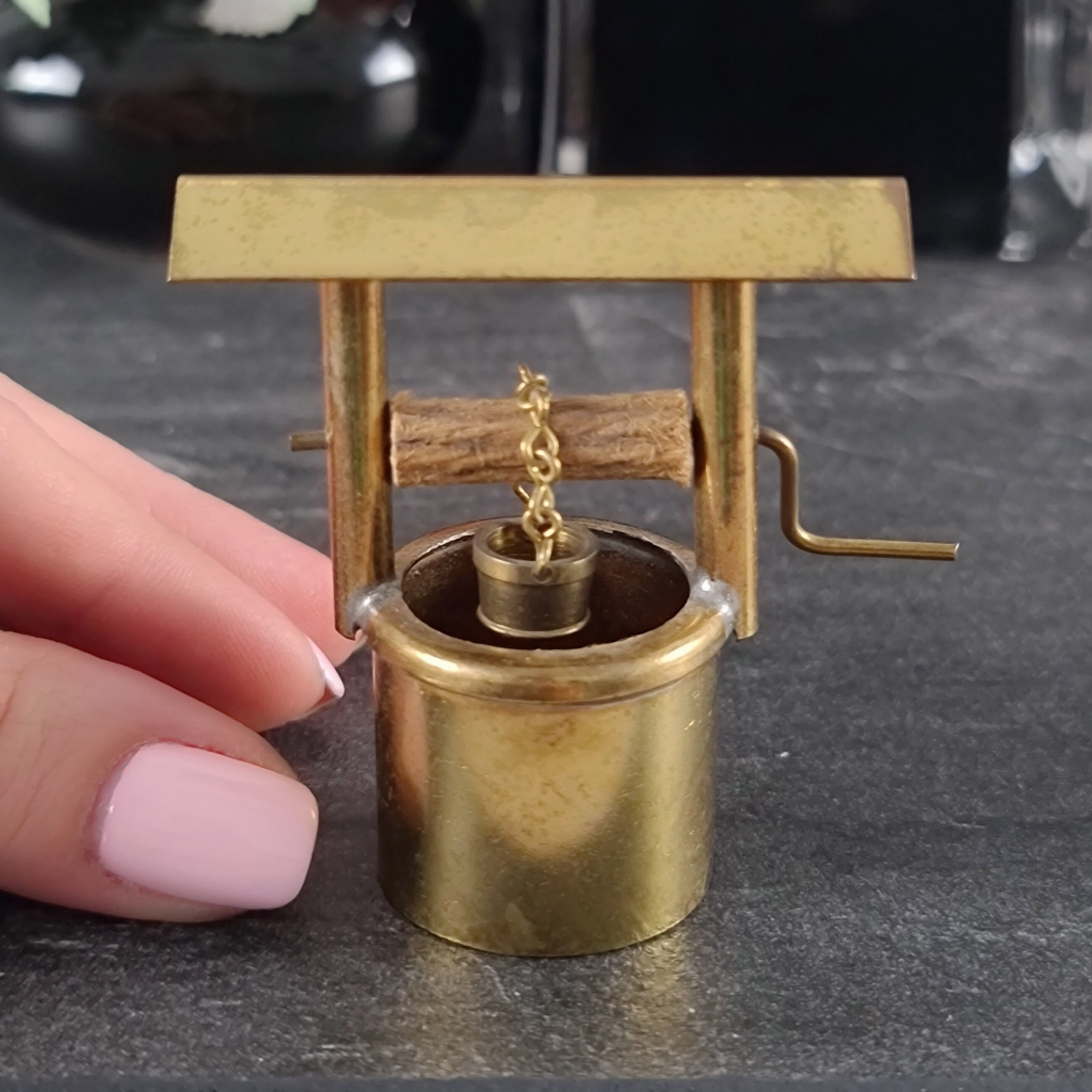 Vintage Miniature Water Well Brass Wishing Well for Dollhouse Garden ...