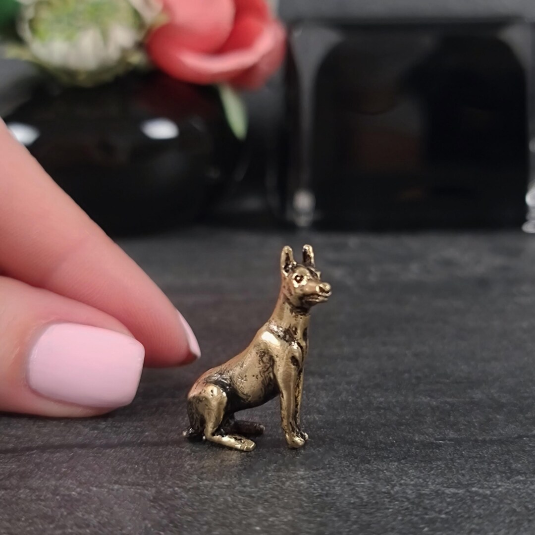 Doberman Miniature Sitting Figurine Vintage Brass Animal Doberman ...