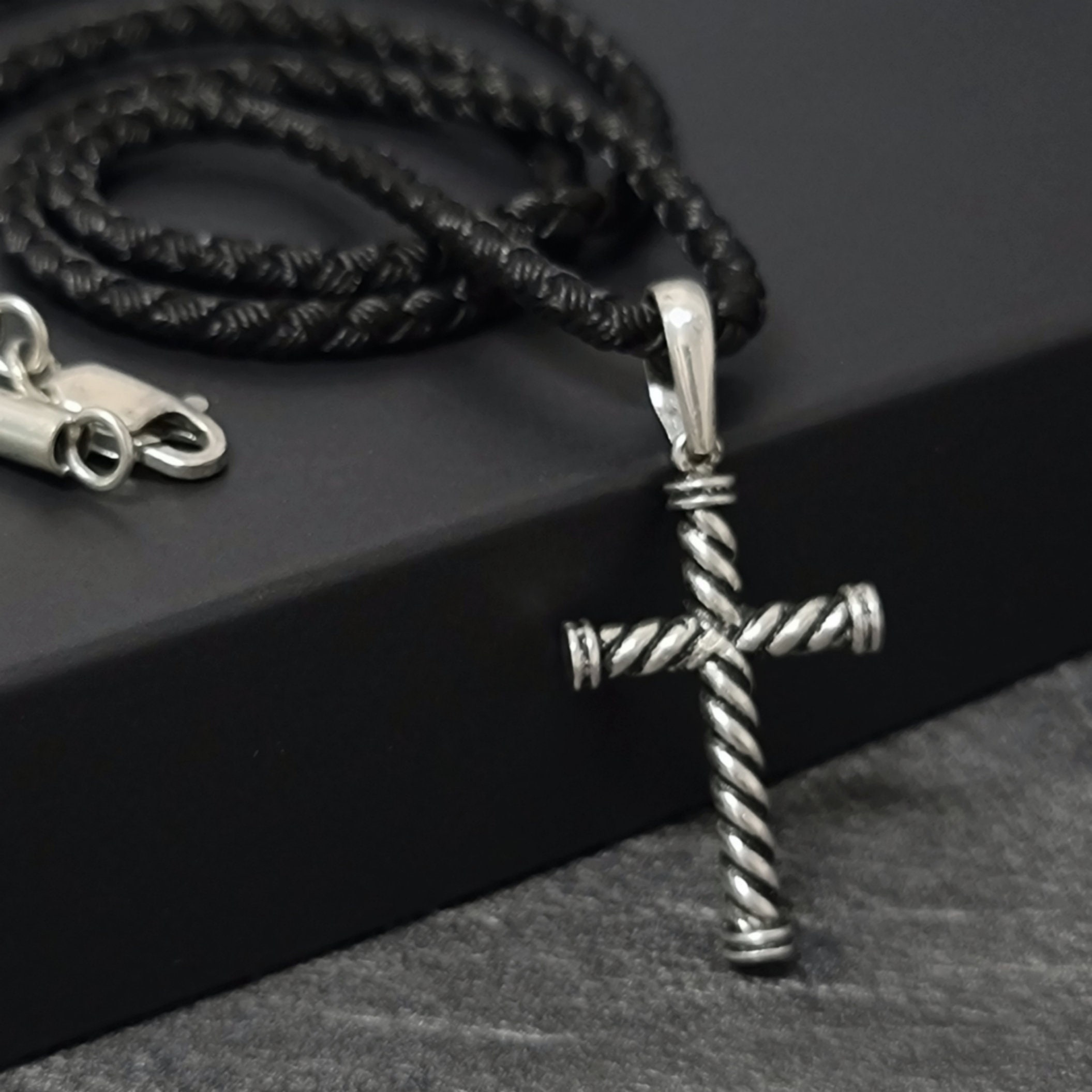 Oxidized Silver Twisted Cross Pendant Mens Twist Cross Pendant Necklace ...