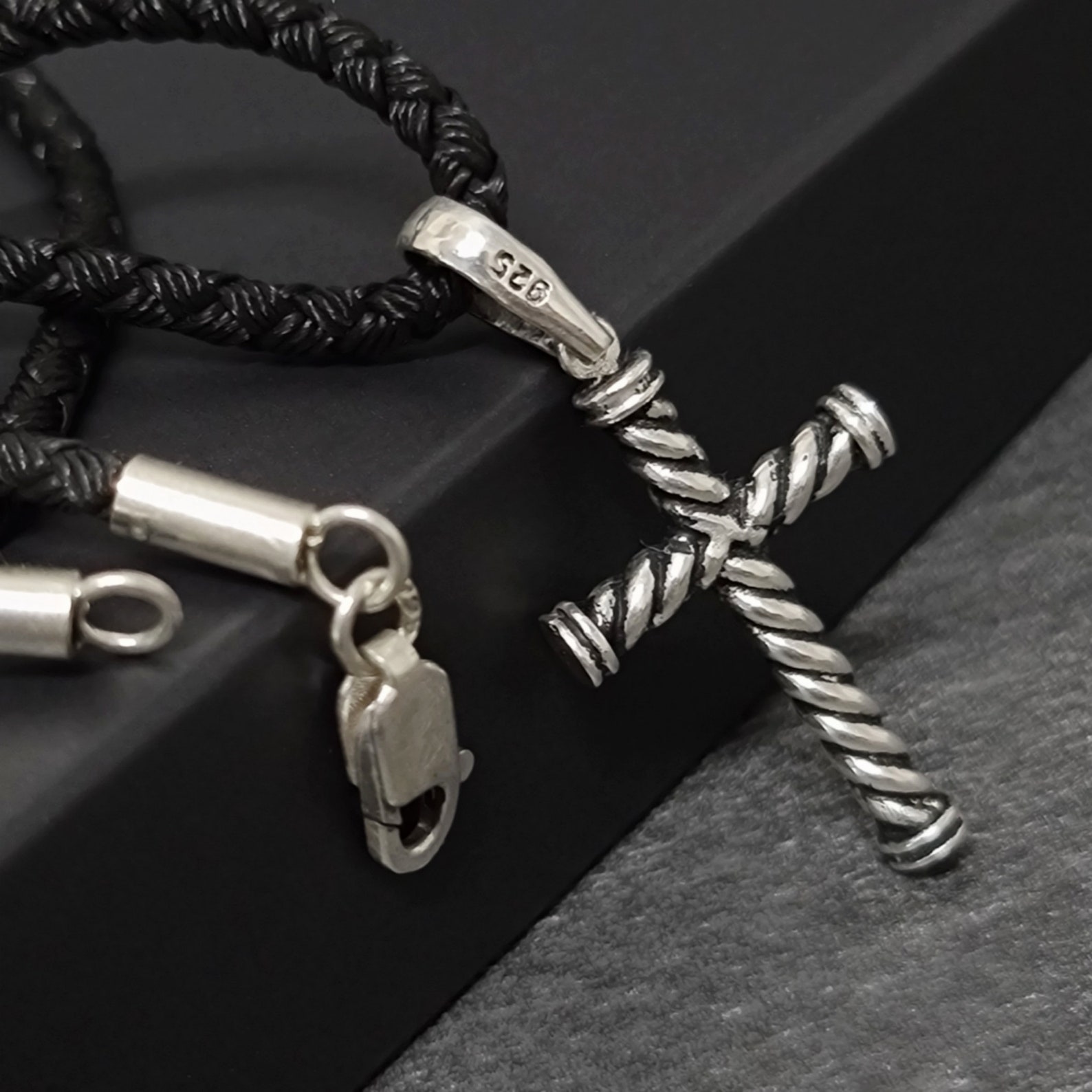 Oxidized Silver Twisted Cross Pendant Mens Twist Cross Pendant Necklace ...