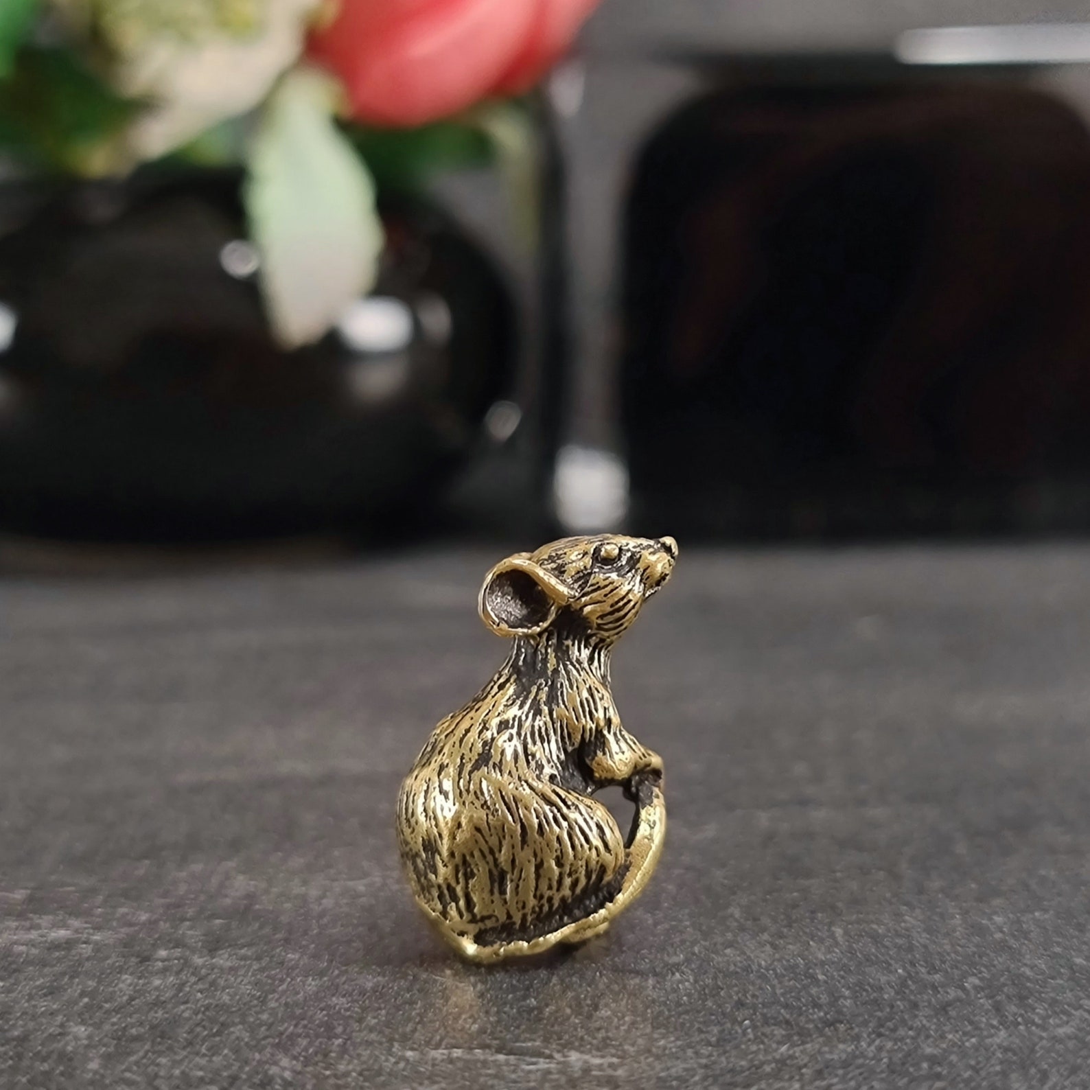 Small Brass Mouse Figurine Handmade Miniature Animals Vintage Style ...