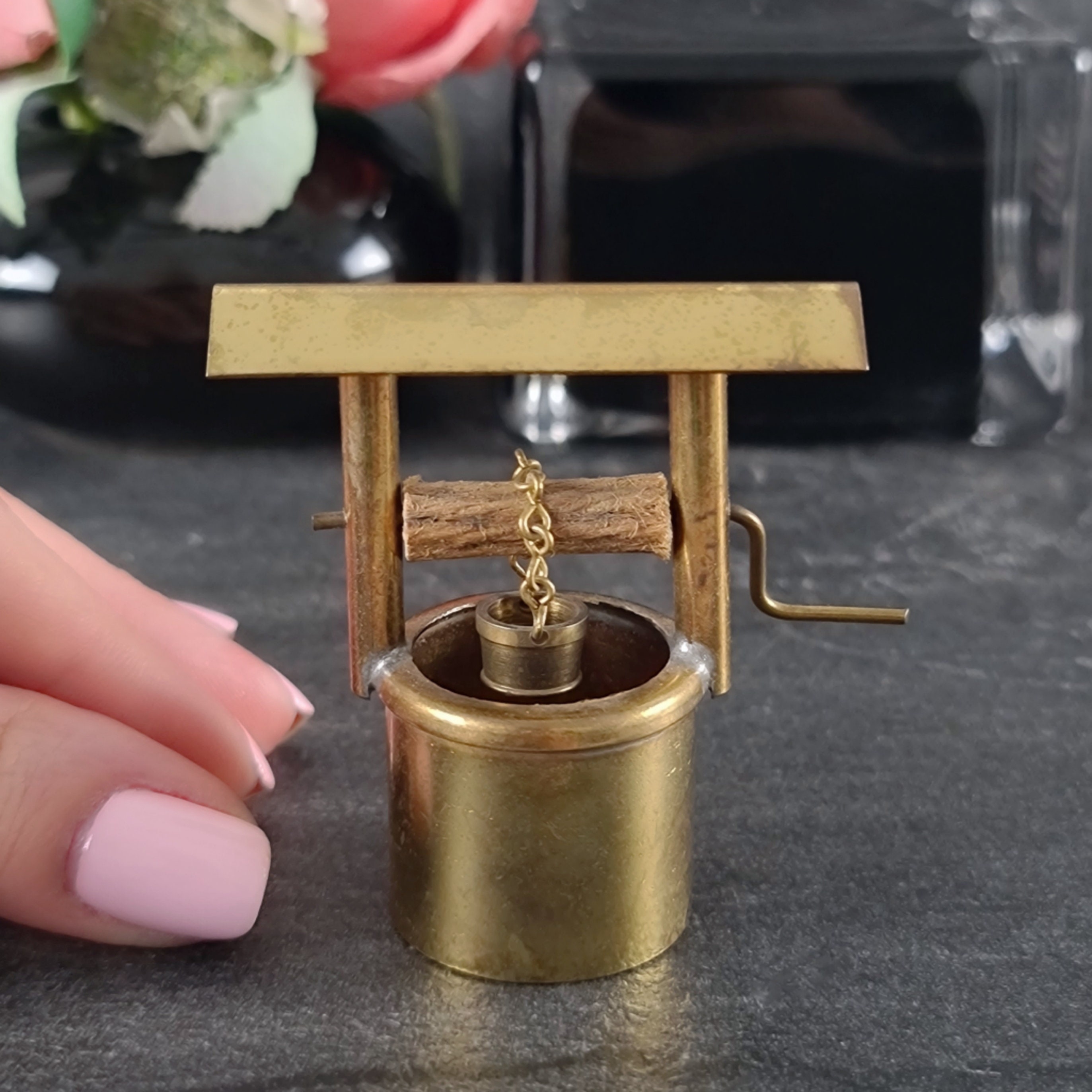 Vintage Miniature Water Well Brass Wishing Well for Dollhouse Garden ...