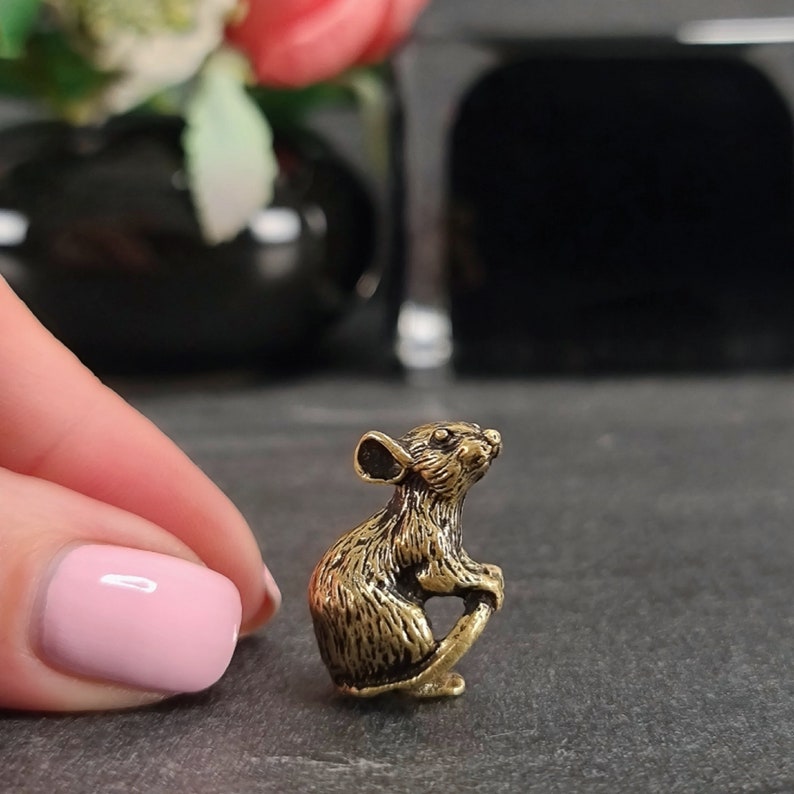 Small Brass Mouse Figurine Handmade Miniature Animals Vintage Style ...