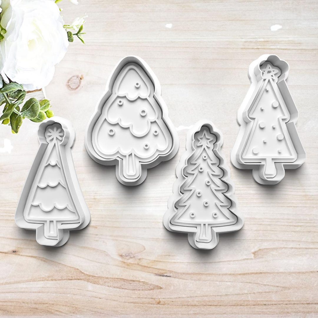 Christmas Tree Cookie Cutter Set | Clay Fondant Stamp Embosser | Cute ...