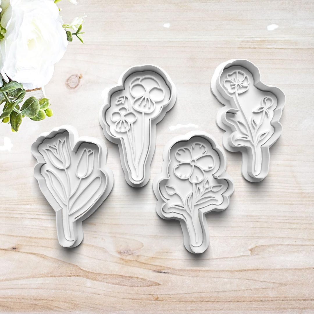 Flower Cookie Cutter Set | Clay Fondant Stamp Embosser | Tulip | Orchid ...