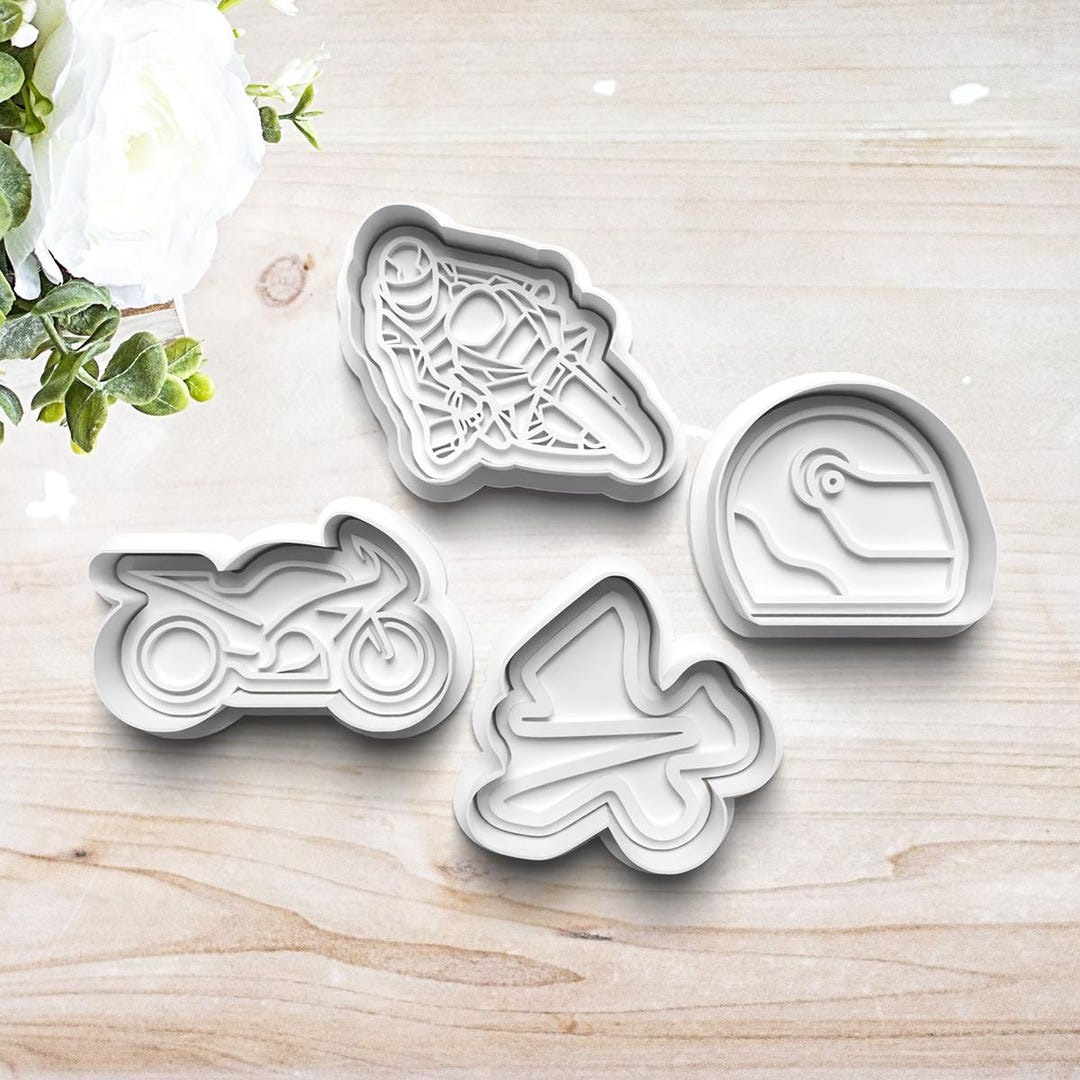 Motorcycle Cookie Cutter Set | Polymer Clay Fondant Stamp | Gift for ...