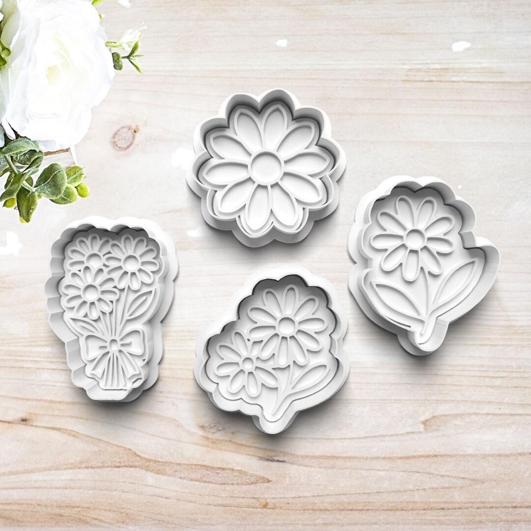 Daisy Flower Cookie Cutter Set | Clay Fondant Stamp Embosser | Gift for ...