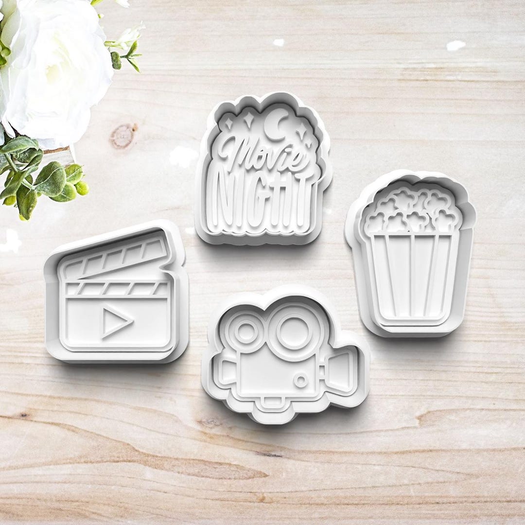 Movie Night Popcorn Cookie Cutter Set | Polymer Clay Fondant Stamp ...