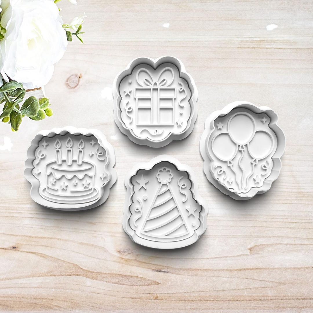 Happy Birthday Party Cookie Cutter Set | Polymer Clay Fondant Stamp ...