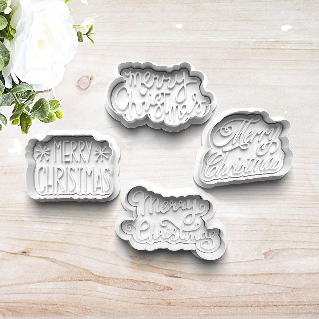 Merry Christmas Cookie Cutter Set Customizable | Clay Fondant Stamp ...