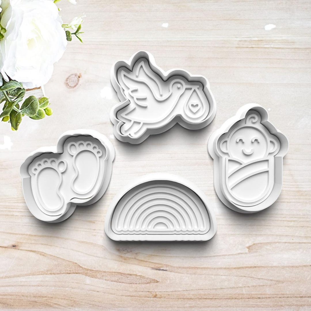 Baby Stork Rainbow Cookie Cutter Set | Polymer Clay Fondant Stamp ...