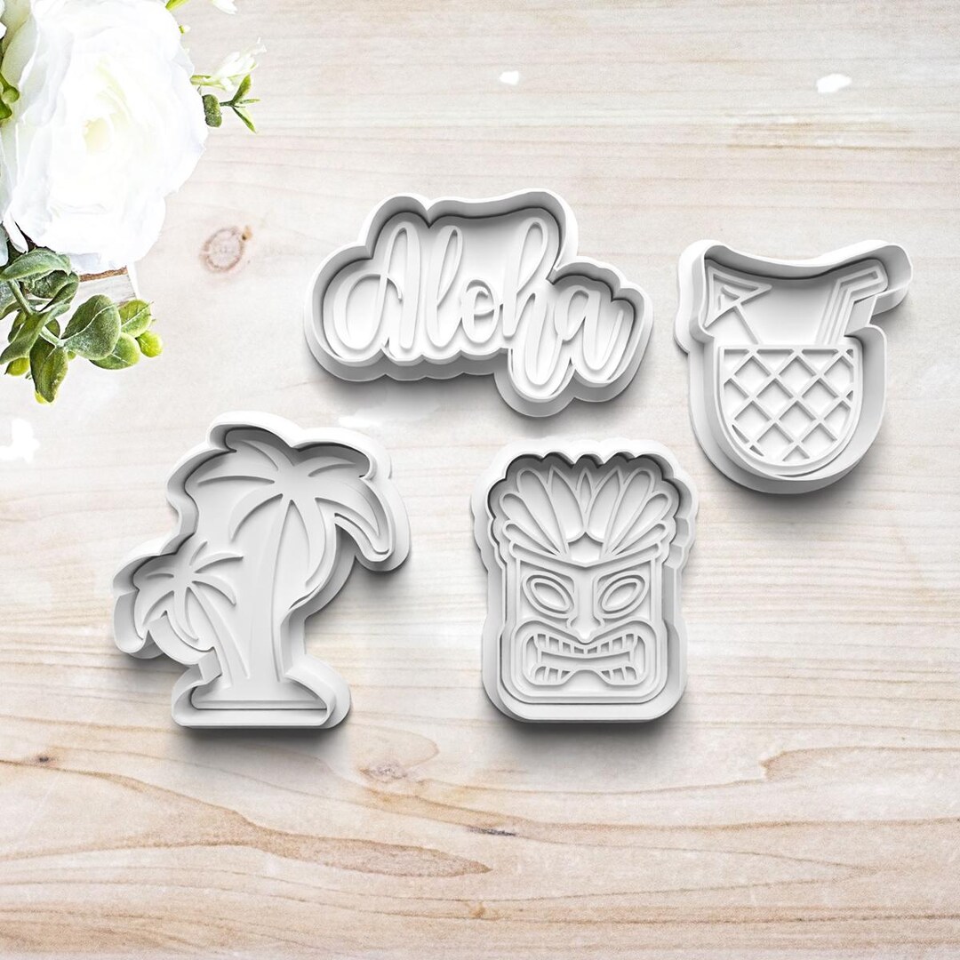 Tiki Aloha Hawaii Beach Cookie Cutter Set | Clay Fondant Stamp Embosser ...