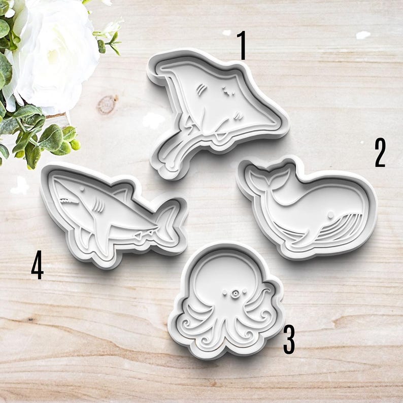 Animal Cookie Cutter Set | Clay Fondant Stamp | Stingray | Whale ...