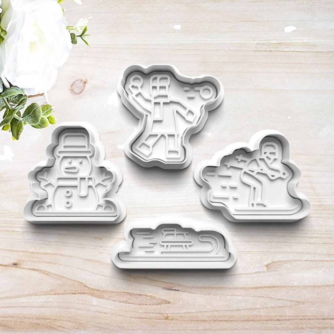 Winter Theme Cookie Cutter Set | Clay Fondant Stamp | Snowman | Skiing ...