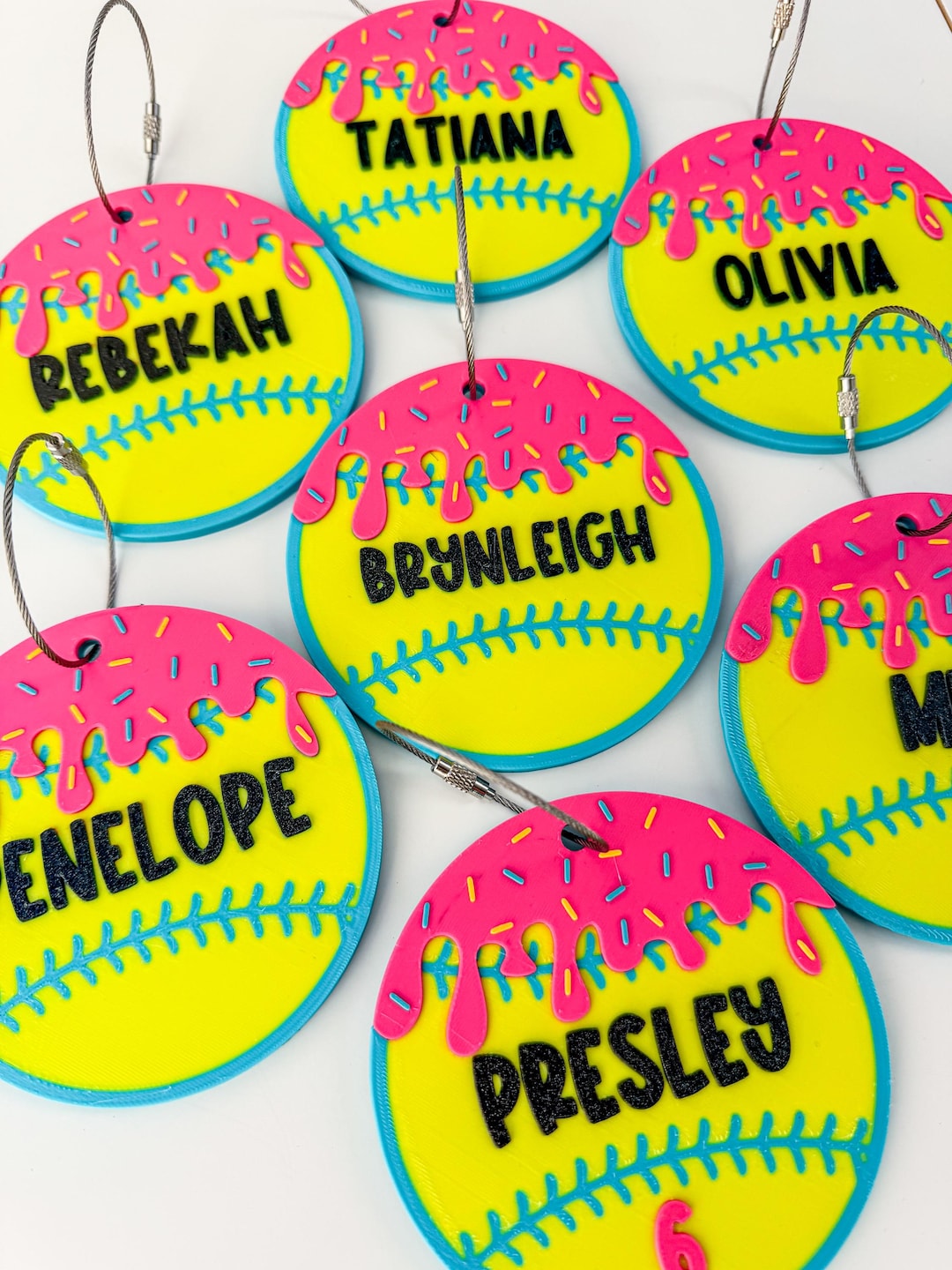Personalized Keychain Softball Baseball Drip Bat Bag Name Tag Keychain ...