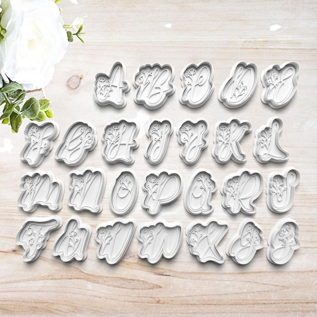 Floral Cursive Letters Alphabet Cookie Cutter Set | Polymer Clay ...