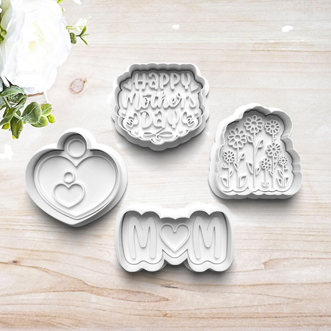Mom Mothers Day Cookie Cutter Set Polymer Clay Fondant Stamp