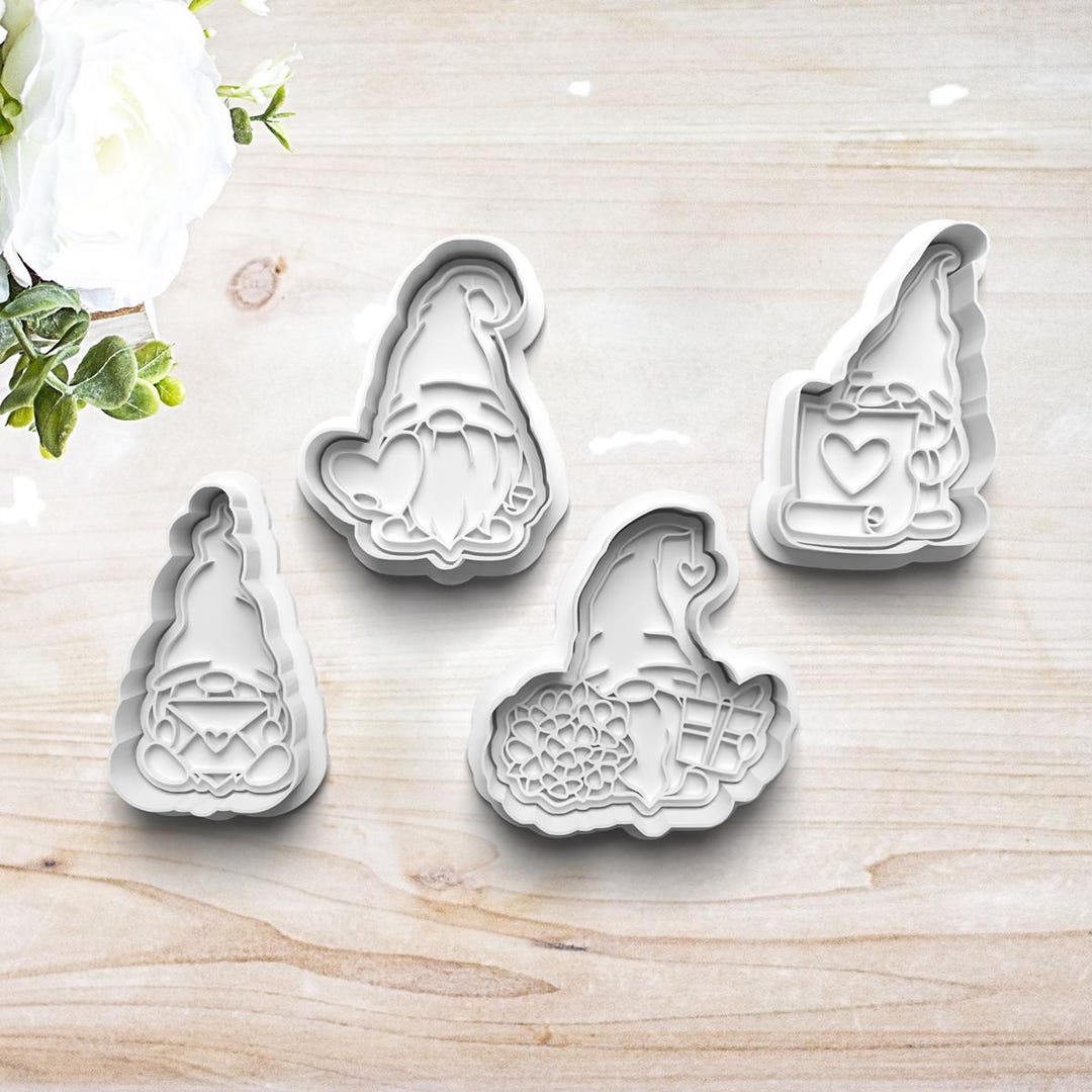 Valentine Gnomes Cookie Cutter Set | Clay Fondant Stamp Embosser | Vday ...