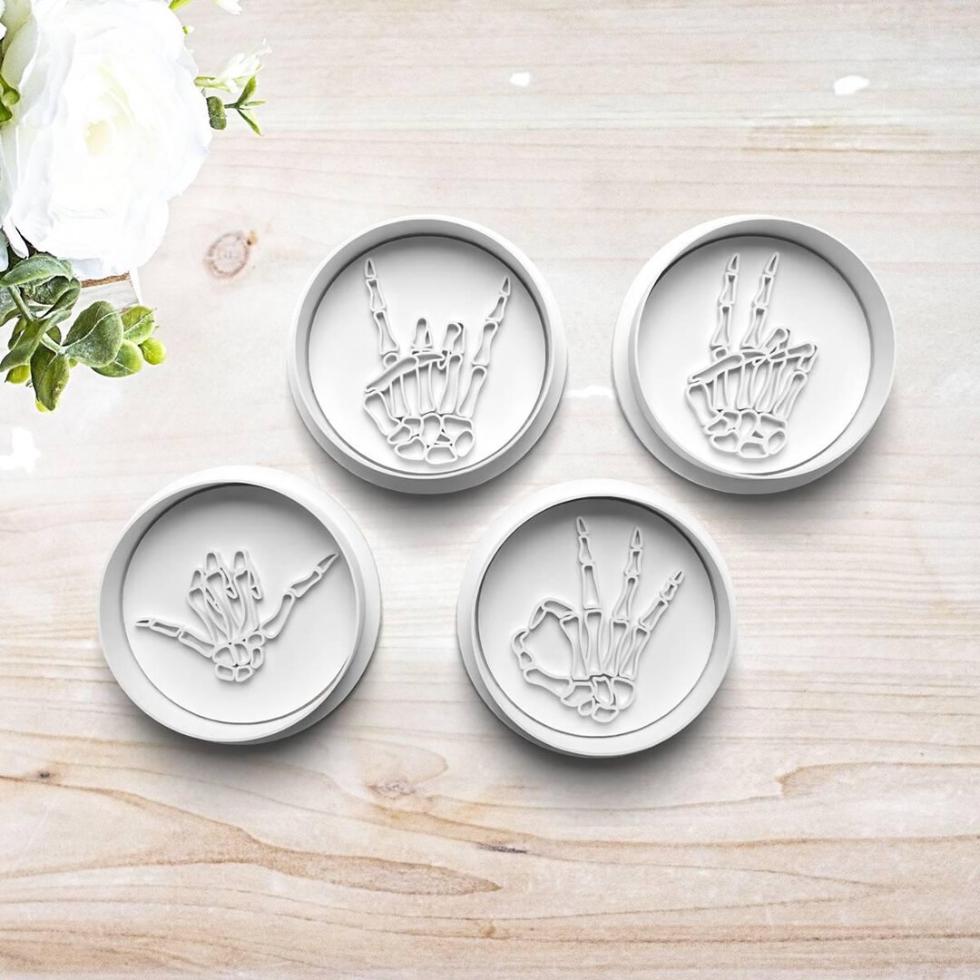 Skeleton Hand Cookie Cutter Set | Polymer Clay Fondant Stamp | Embosser ...