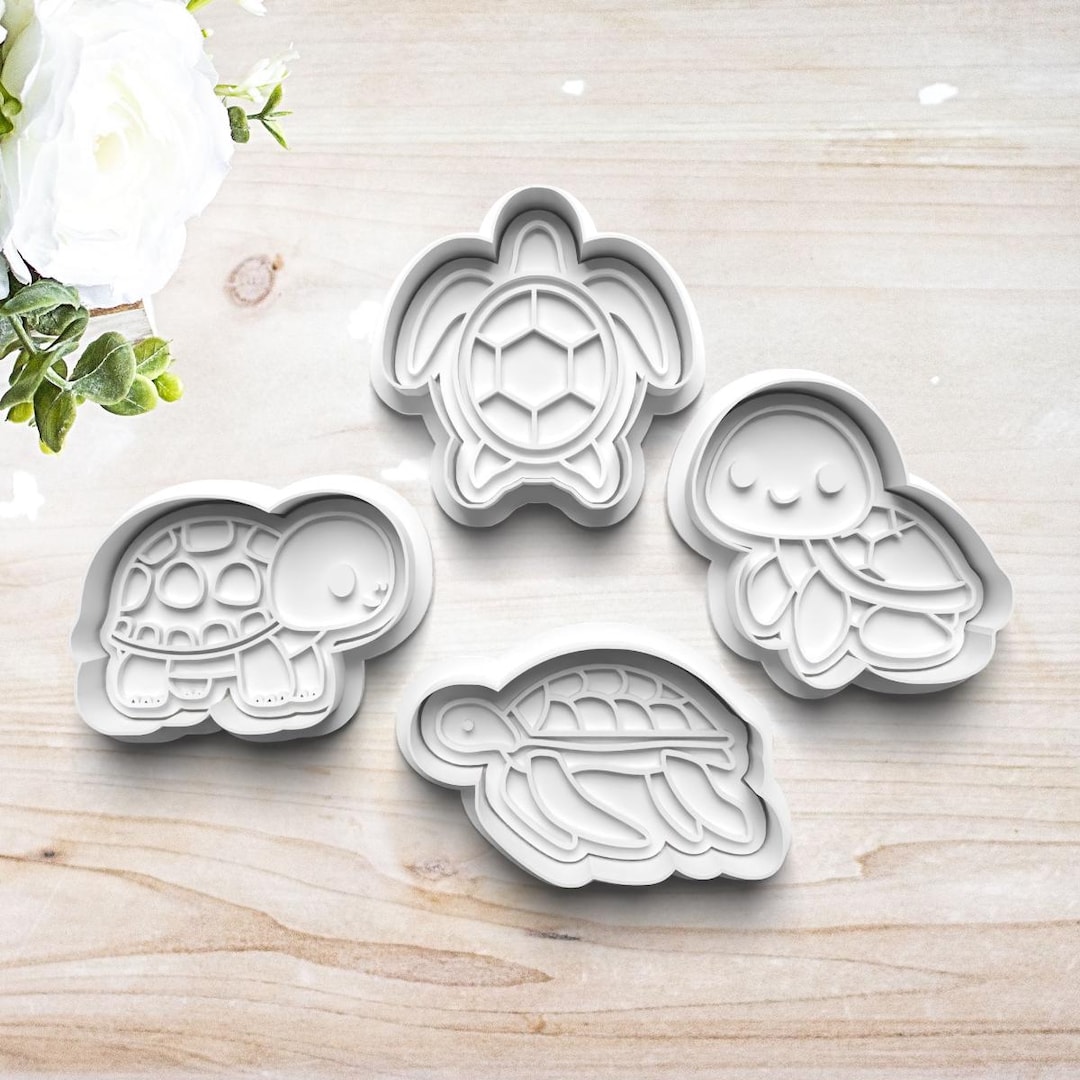 Turtle Cookie Cutter Set | Clay Fondant Stamp Embosser | Gift for ...