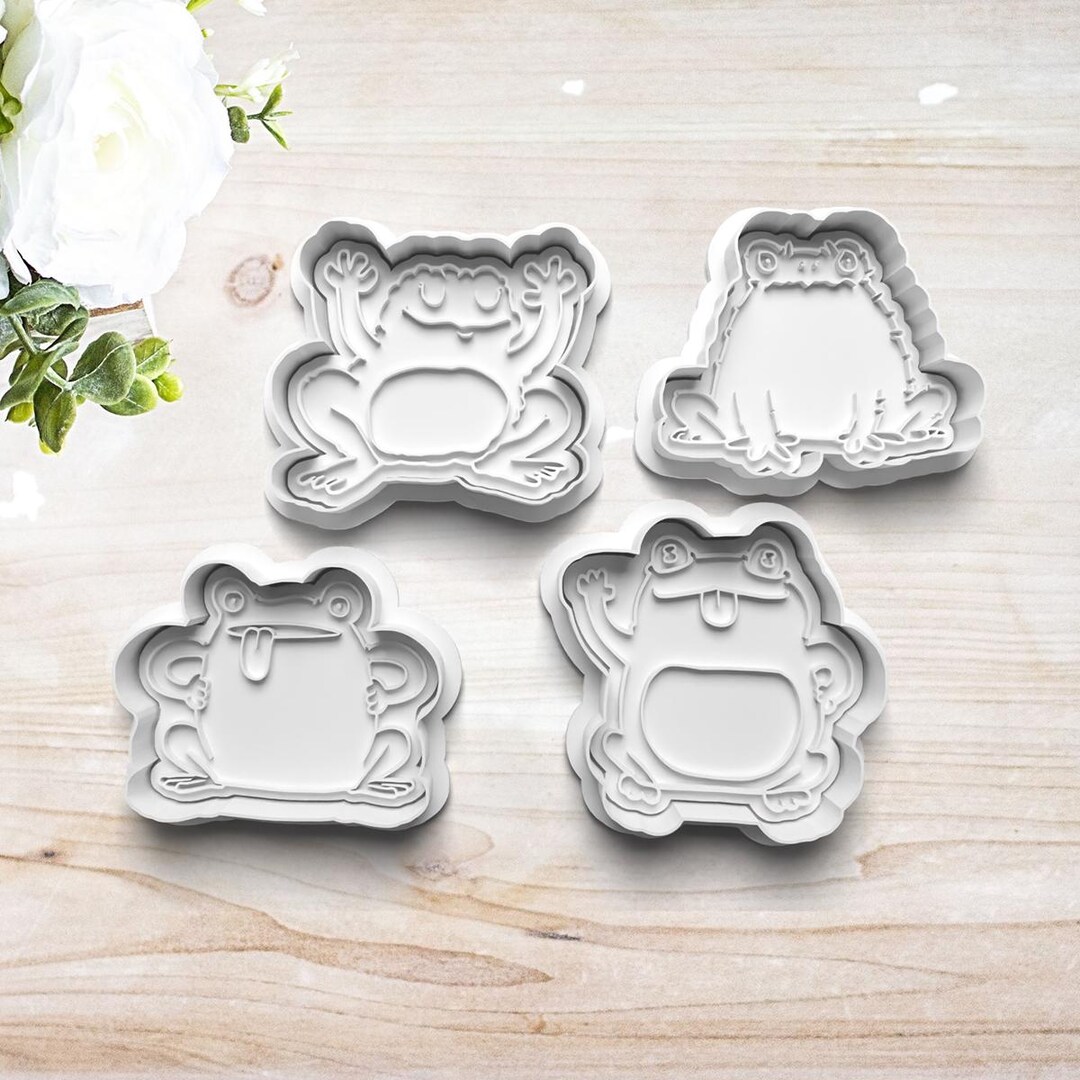 Frog Funny Cookie Cutter Set | Polymer Clay Fondant Stamp Embosser ...
