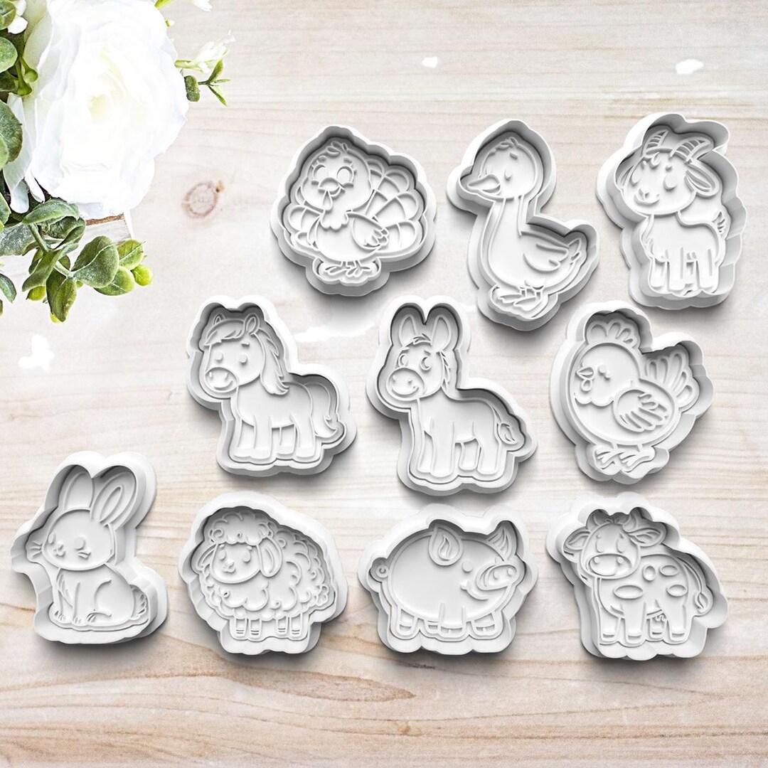 Farm Animals Cookie Cutter Set | Polymer Clay Fondant Stamp | Embosser ...